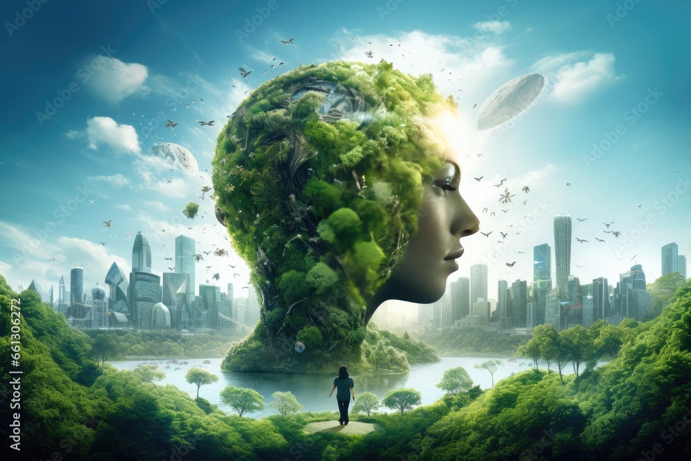 Sustainable environment concept. The image depicts human thinking ...