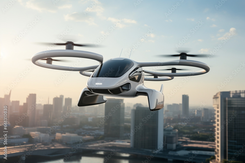 A generic white electric powered Vertical Take Off and Landing eVTOL ...