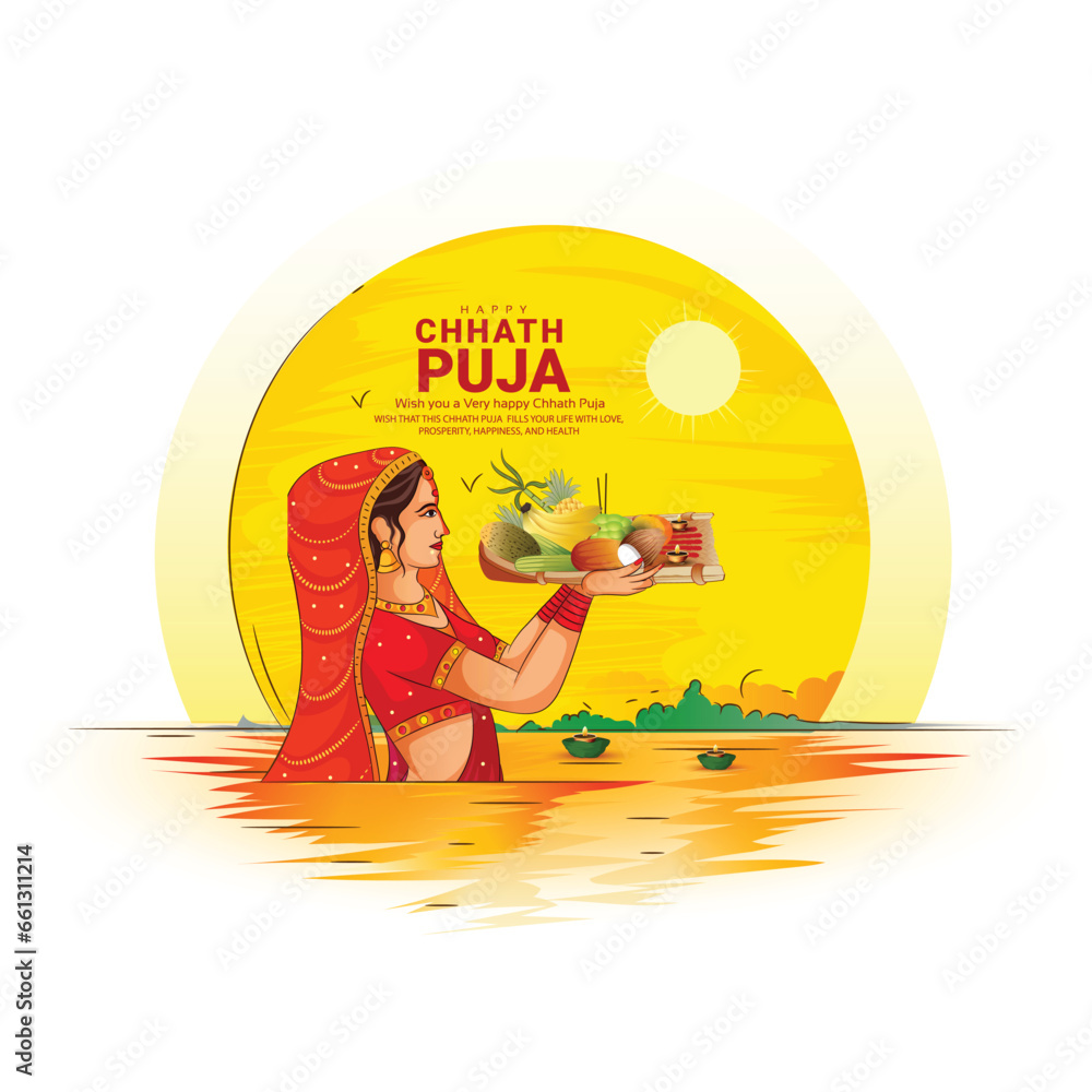 vector illustration of Chhath Puja,traditional puja ceremony of God Sun ...