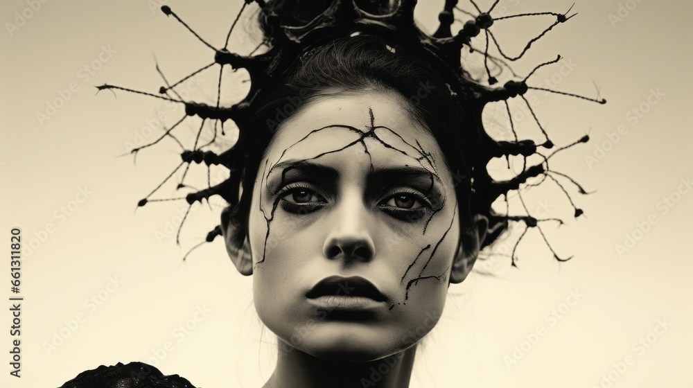 Close Up Photo Portrait, faded vintage horror model shot, twiggy hair ...