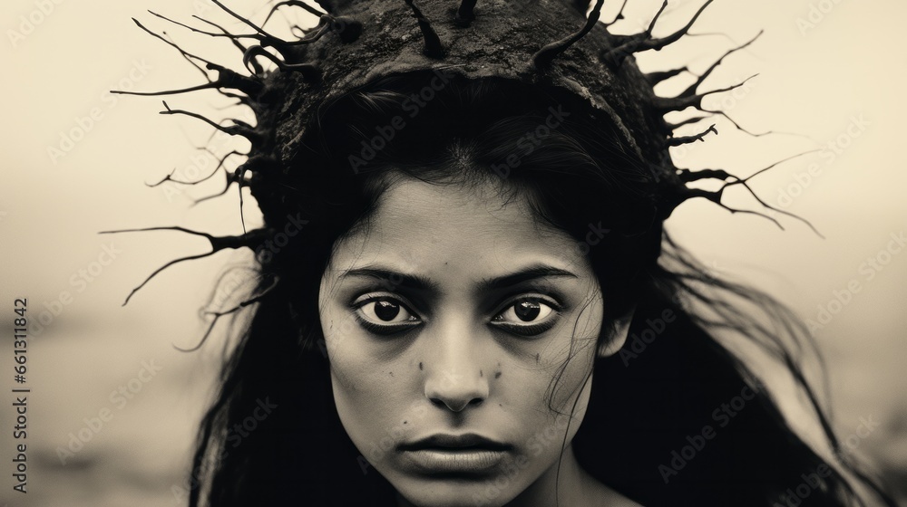 Close Up Photo Portrait, faded vintage horror model shot, twiggy hair ...