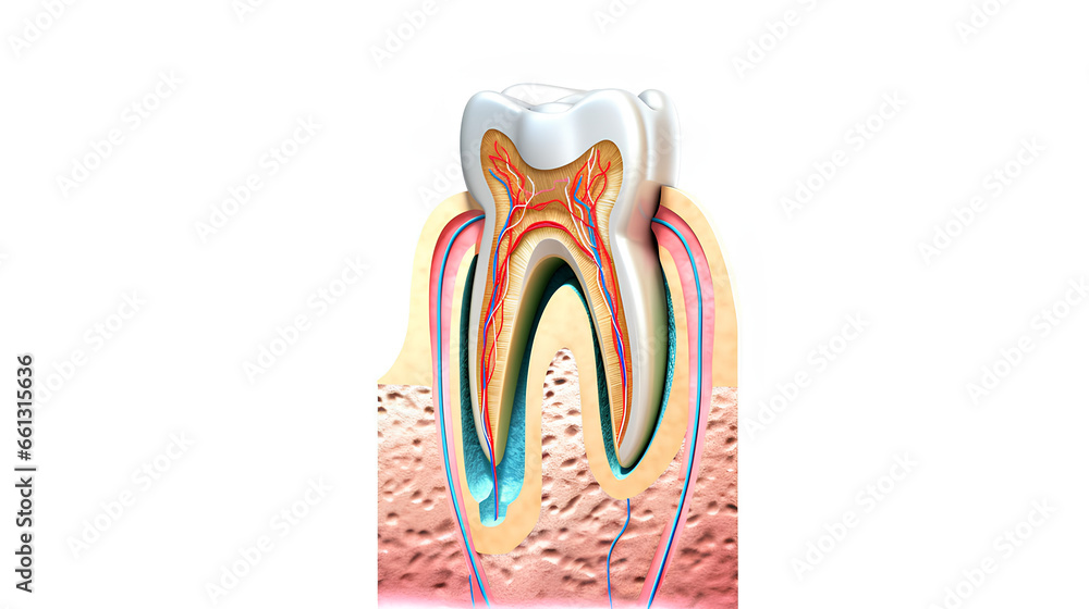 The structure of a human tooth, a model to study, a color illustration ...