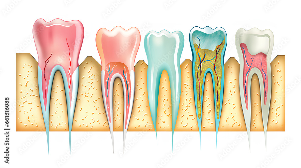 The anatomy of human teeth. Cross-section of a human tooth with an ...