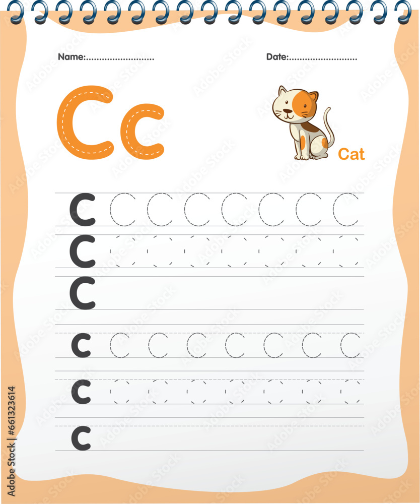 Letter C alphabet tracing practice worksheet. Educational coloring book ...
