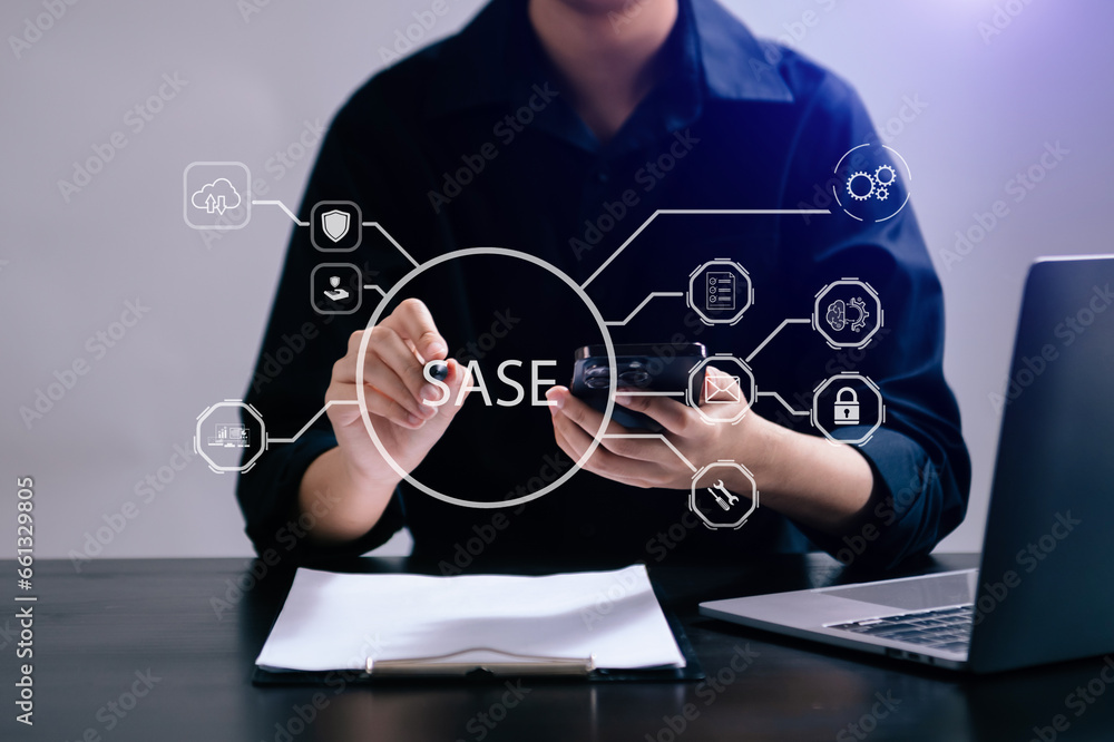 SASE Secure Access Service Edge concept Hand touching Secure Access ...