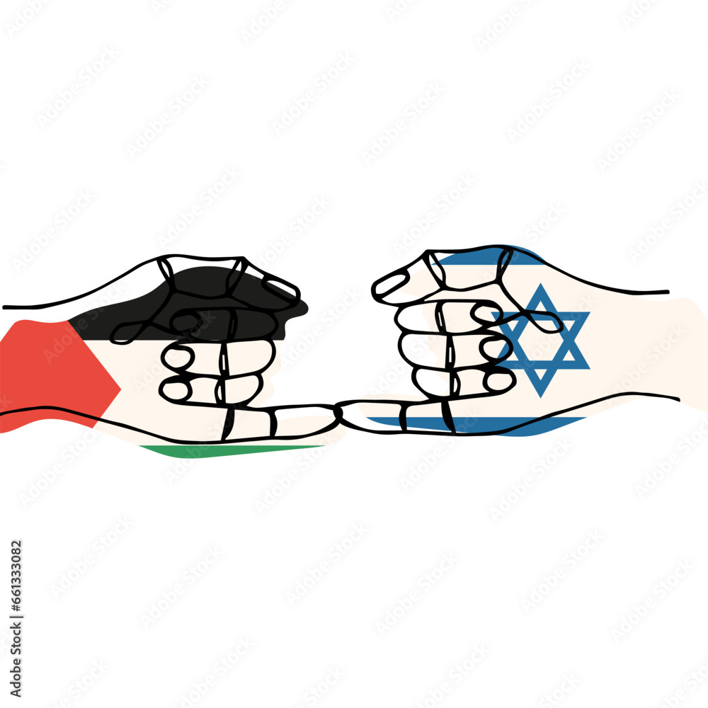 Gaza vs Israel military conflict. Palm in Palestine flag color. One ...