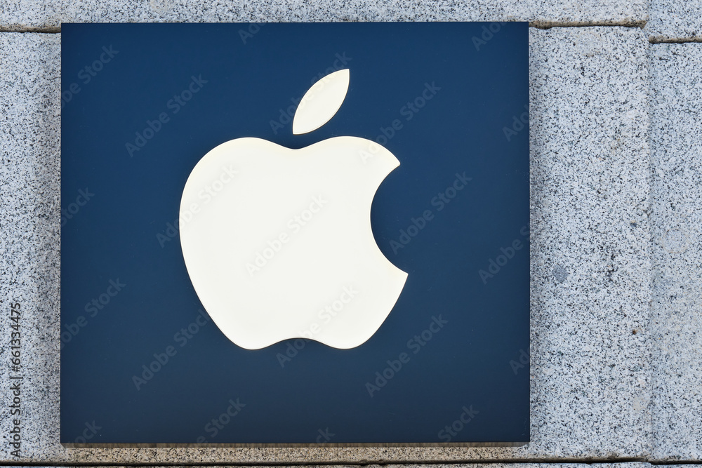 logo of the apple store on the facade of an apple store in Puerta del ...