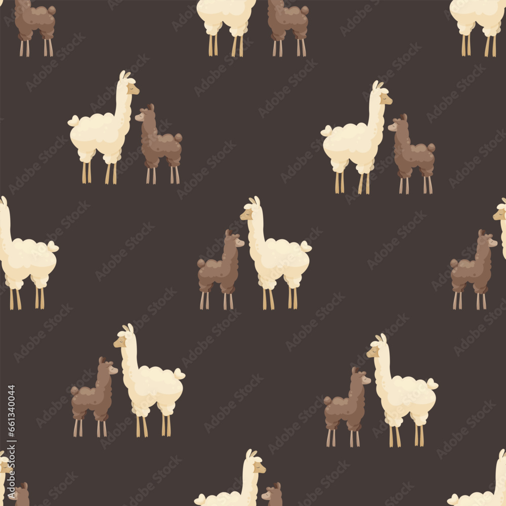 Seamless pattern with cute mother llama and baby on dark background ...