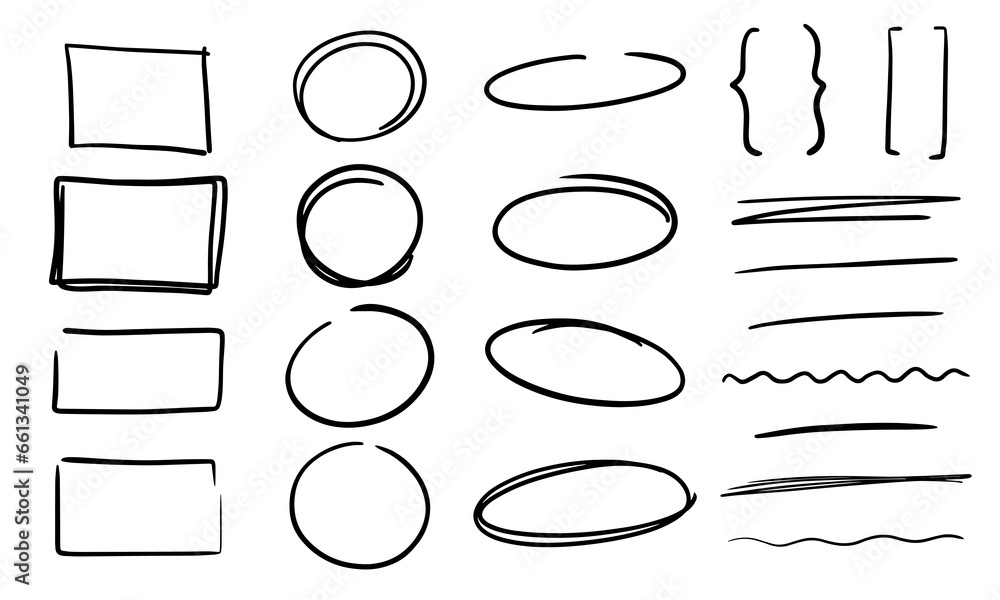 Set of hand drawn elements for selecting text. Set of rectangles, ovals ... Set of hand drawn elements for selecting text. Set of rectangles, ovals ...