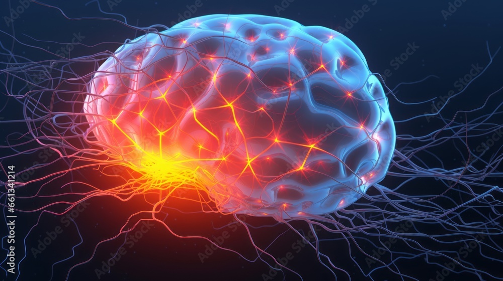 AI Brain: An abstract, glowing, and pulsating structure reminiscent of neural pathways ...