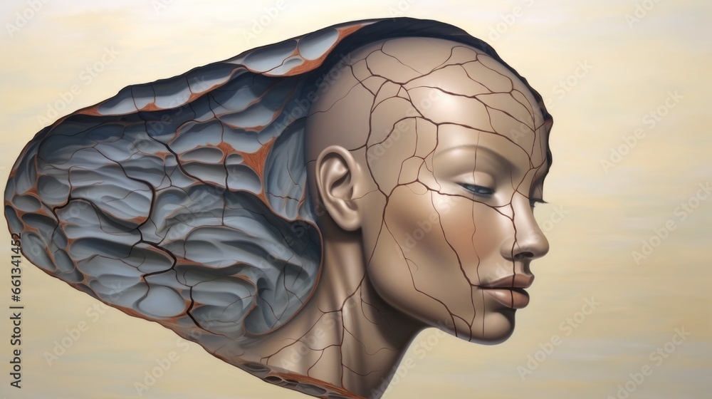 Breaking Free: A non-detailed figure emerging from a cracked, abstract ...