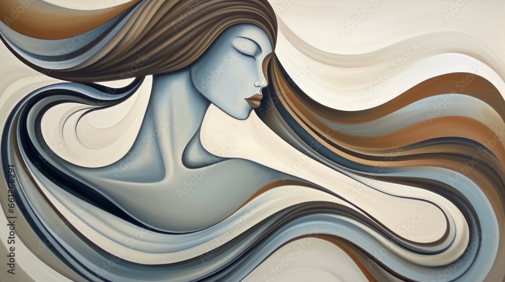 Gentle Wind of Change: An undetailed figure amidst abstract, flowing ...