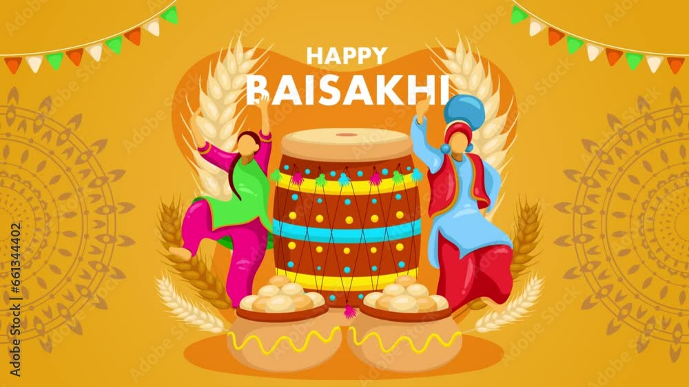 Happy Baisakhi greetings.Harvest festival in India. Bhangra dance and ...