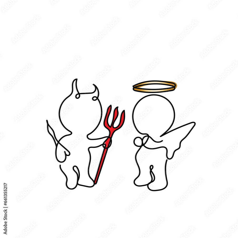 Line art character concept of a evil and good. Devil and angel concept ...