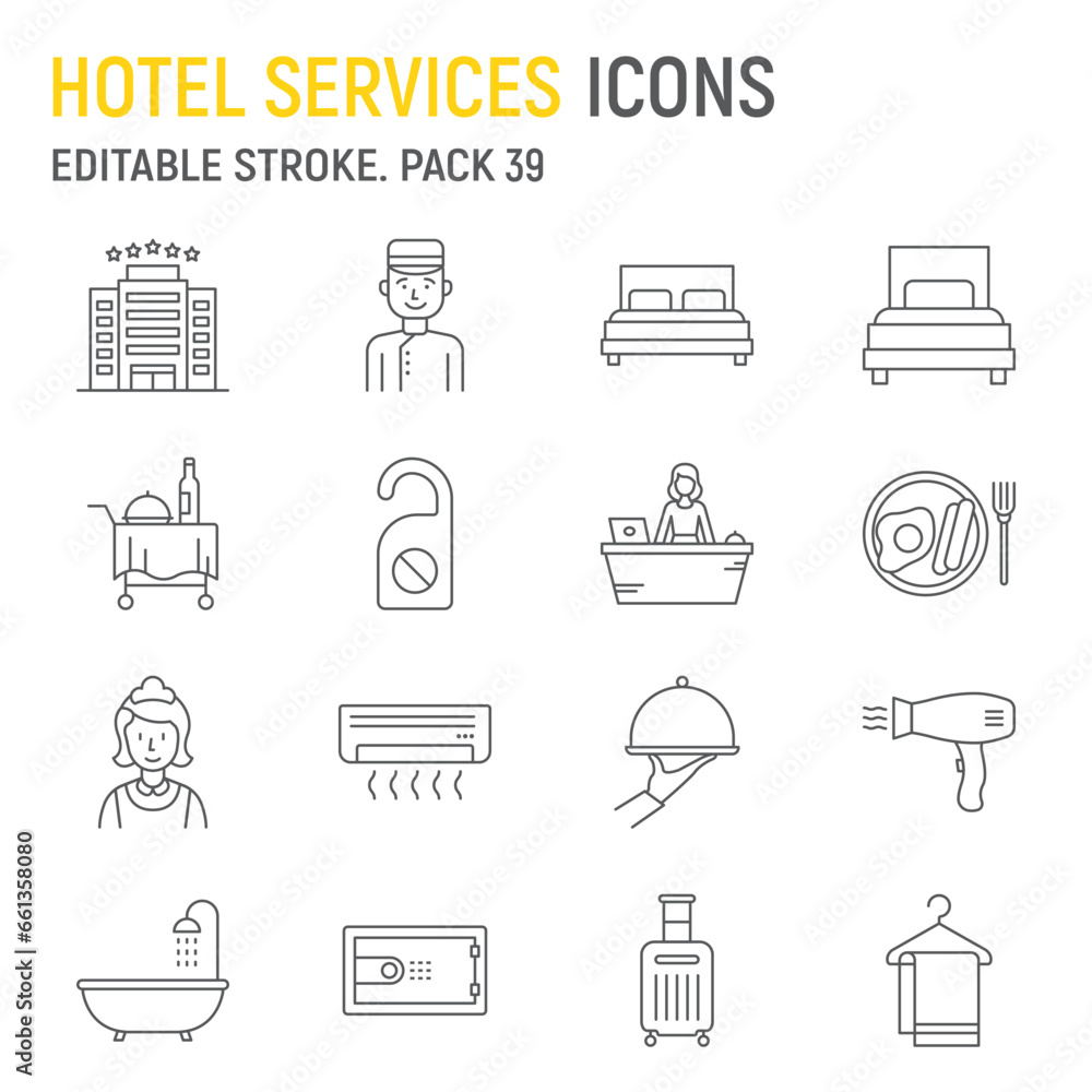 Hotel services line icon set, tourism collection, vector graphics, logo ...