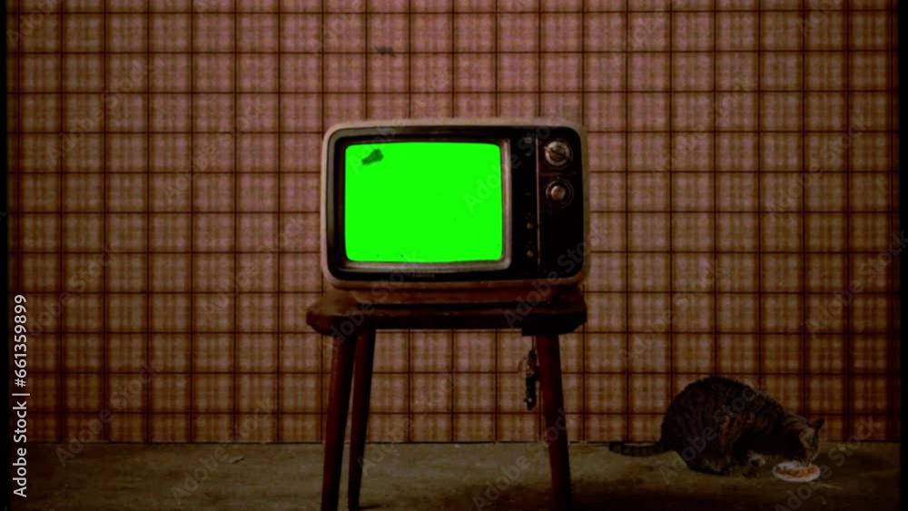 Retro TV Green Screen Old Film Effect Vintage Television Zoom In ...