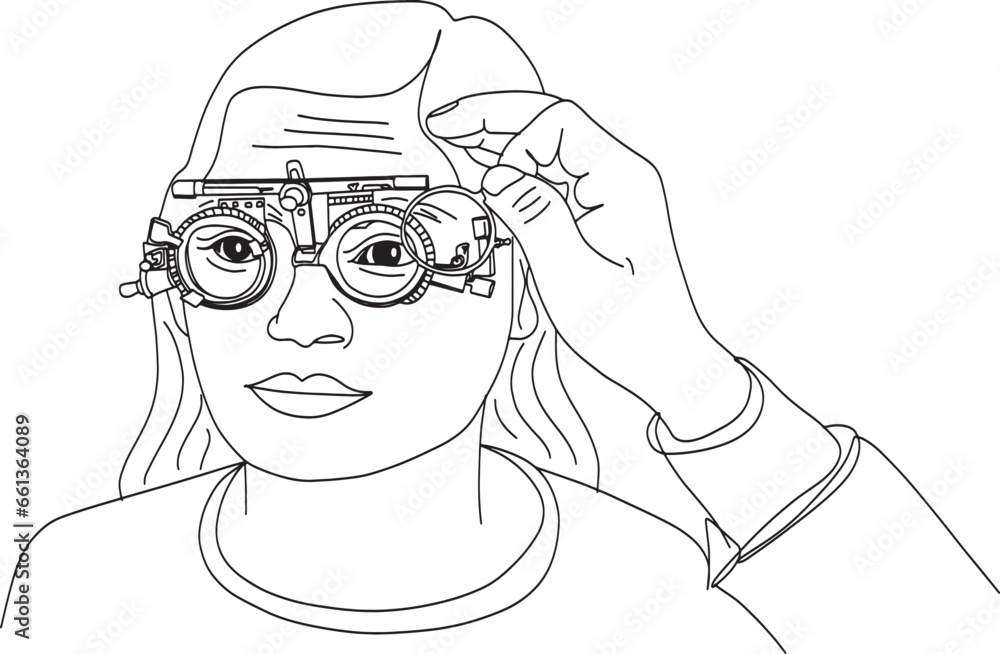 Eye Exam and Contact Lens Selection - Cartoon Illustration of ...
