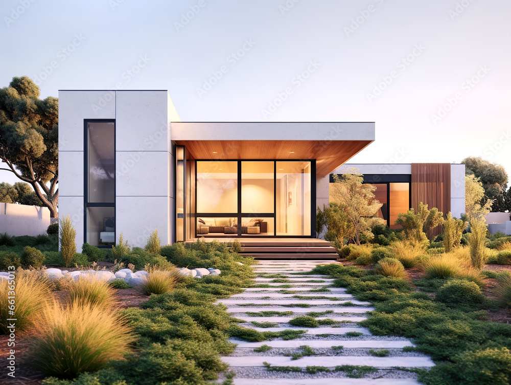 Modern small minimalist cubic house with wooden cantilever and concrete ...