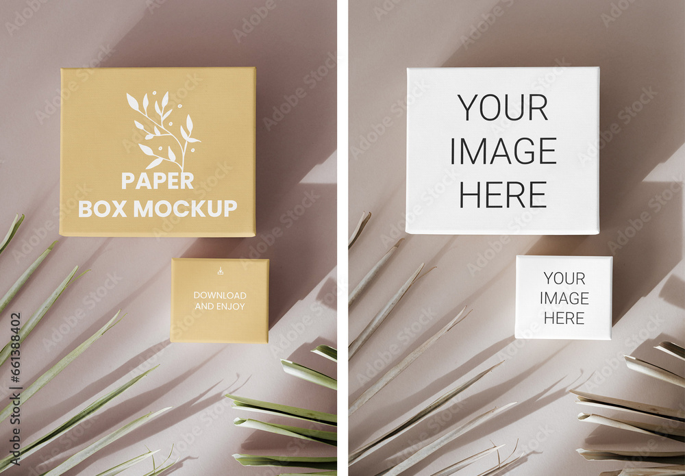 Paper Box Front View Mockups Stock Template | Adobe Stock