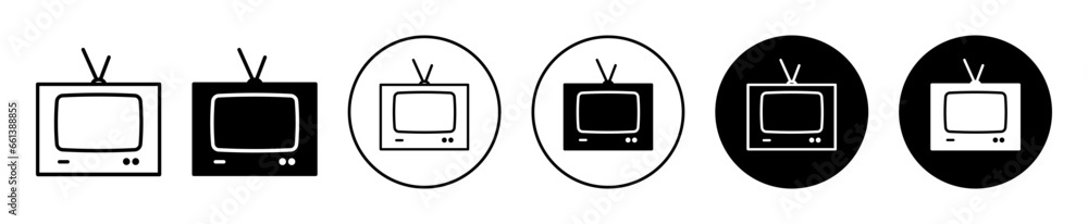 old television icon. Vintage classic tv with antenna symbol set. Old ...