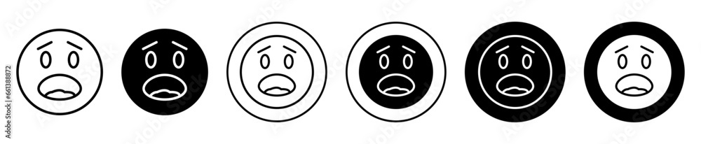Scared expression face icon. Stresses facial emotion emoji symbol set. scare in fear face ...