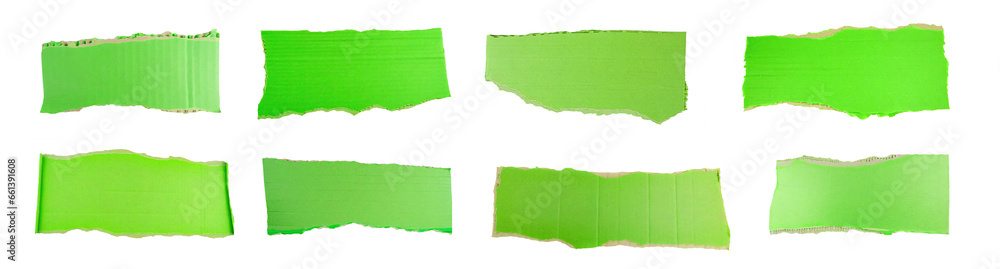 Collection of green torn paper ripped messages with copy space, ripped ...