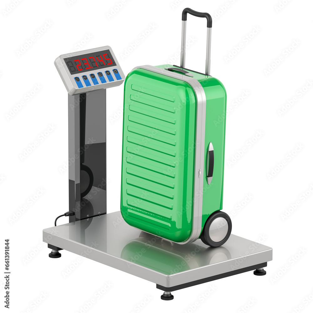 Baggage Check Weighing concept. Floor Standing Digital Scale with ...