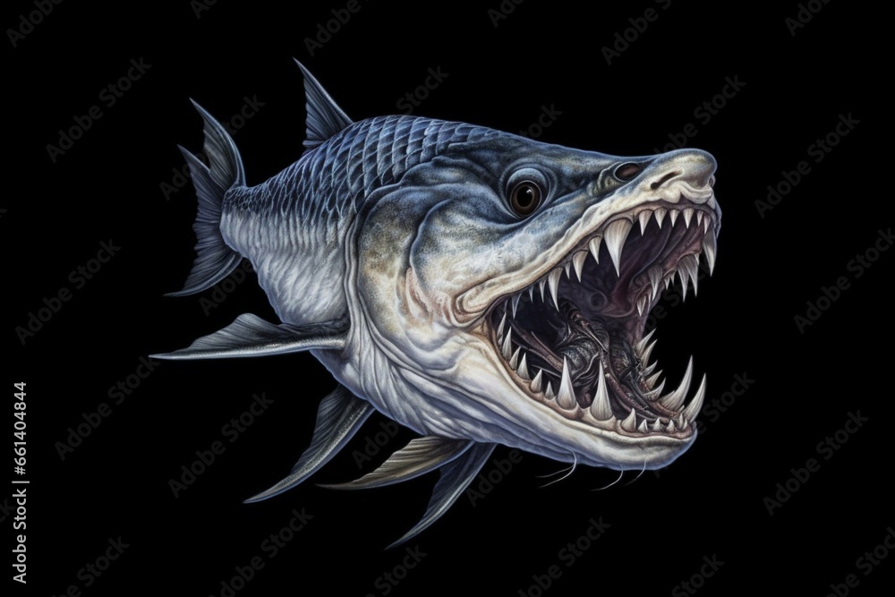 Predatory fish with distinctive white coloration and powerful jaws ...