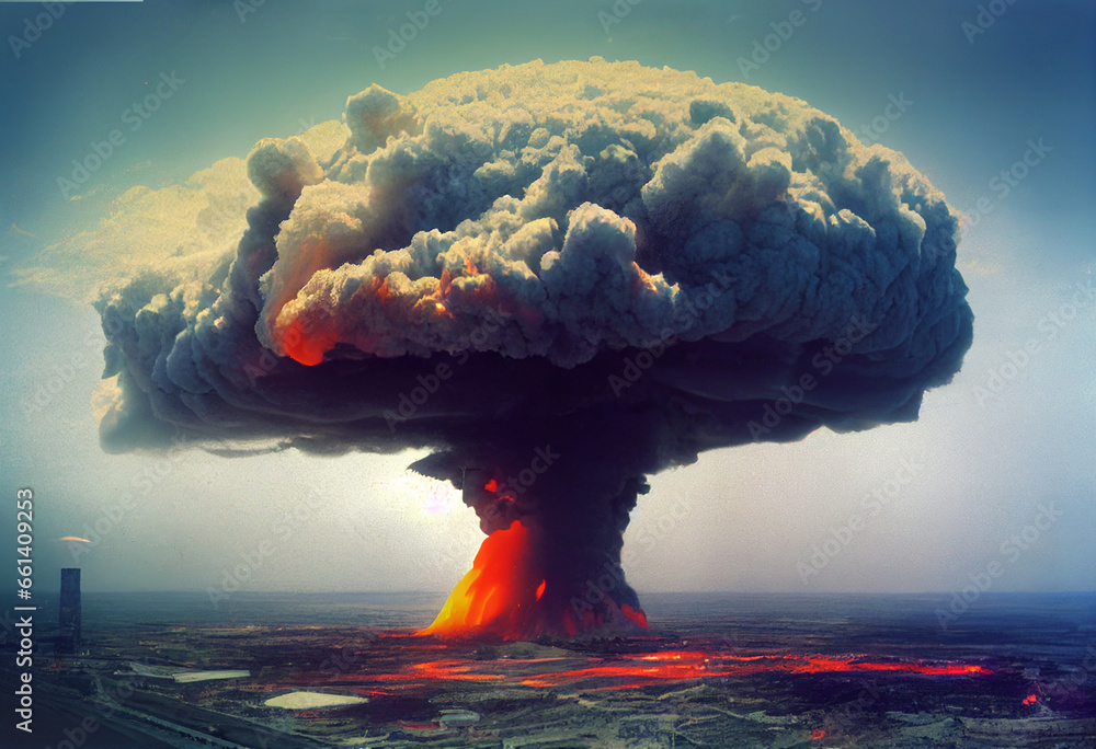 Nuclear explosion. A huge smoke from the explosion of a weapon that is ...