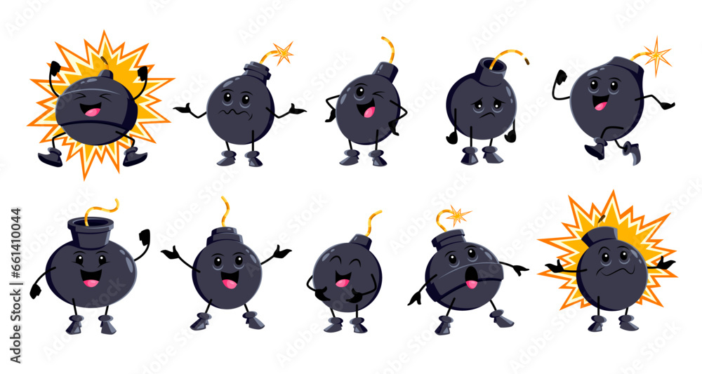 Cartoon bomb characters different face expressions Stock Vector | Adobe ...