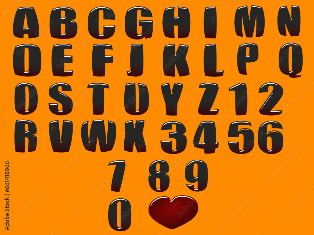 Set of isolated alphabet letters and numbers. Rounded, blown letter ...