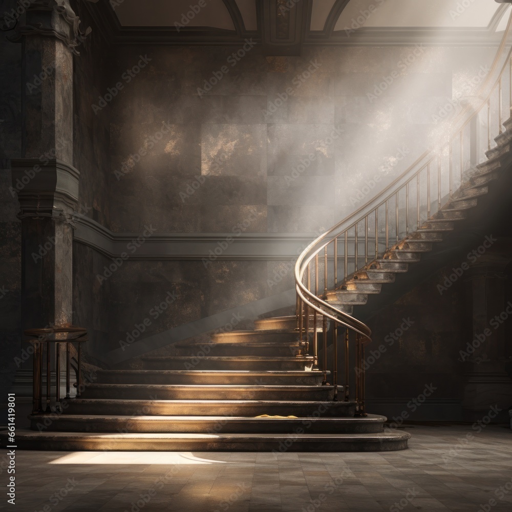 A mysterious fog surrounds a grand indoor building, where a spiral ...