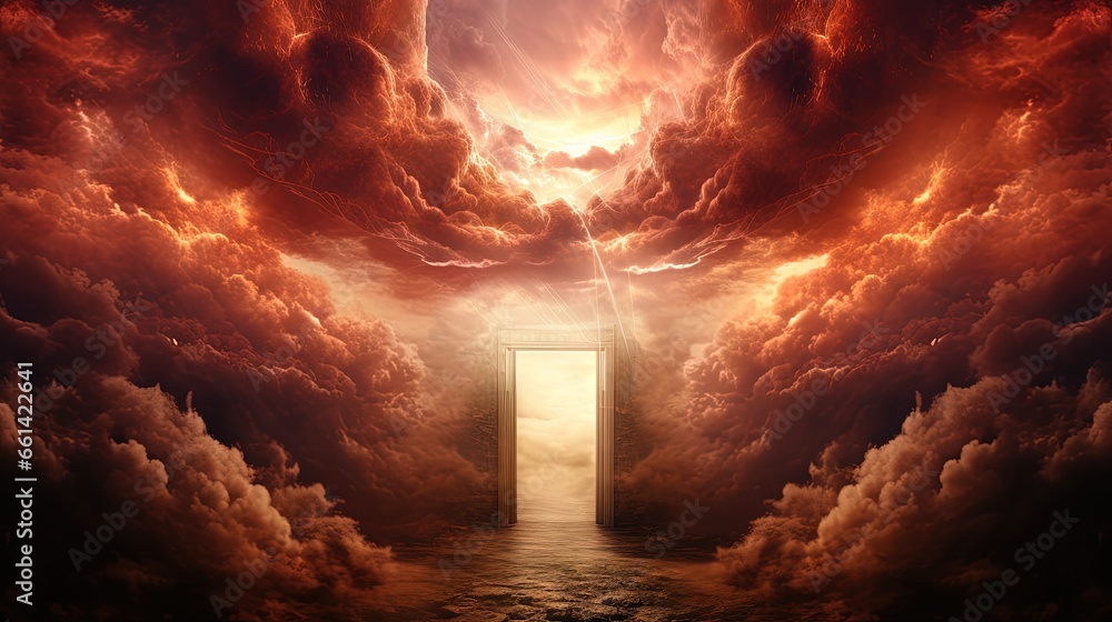 Dramatic religious background - bright light from heaven, burning ...