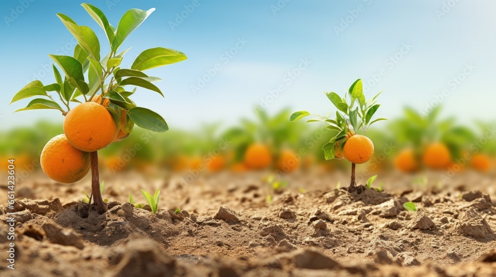 Drought soil on farm field. Planting a Mandarin trees. Orange Mandarin ...