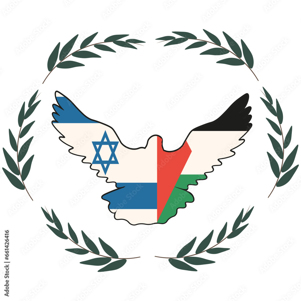 Dove peace in color of Palestinian and Israel flag isolated transparent ...