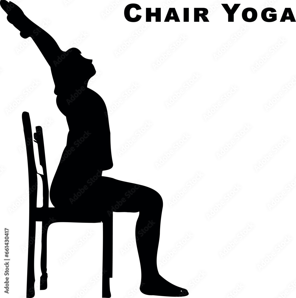 chair yoga pose, chair yoga silhouette, yoga poses for beginners, yoga ...