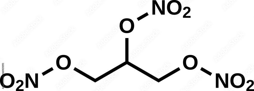 Nitroglycerine C3H5N3O9 structural formula, vector illustration Stock ...