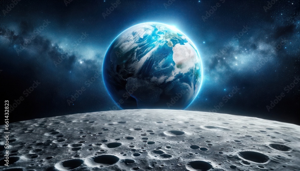 Earth View from Moon's Surface Stock Illustration | Adobe Stock