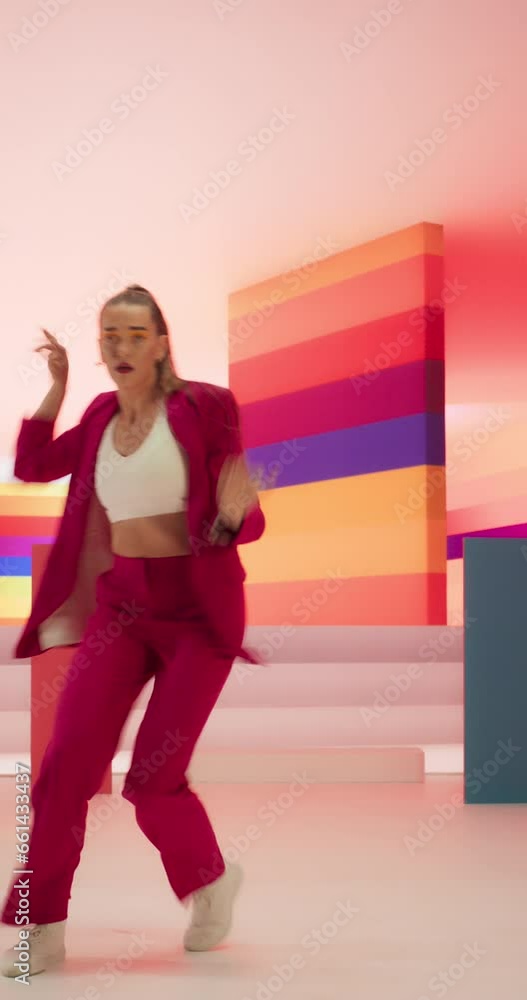 Vertical Screen: Stylish Professional Female Dancer Performing a Modern ...