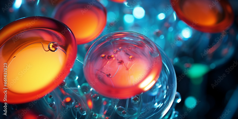cells brightly colored cells glowing under the microscope Stock Photo ...