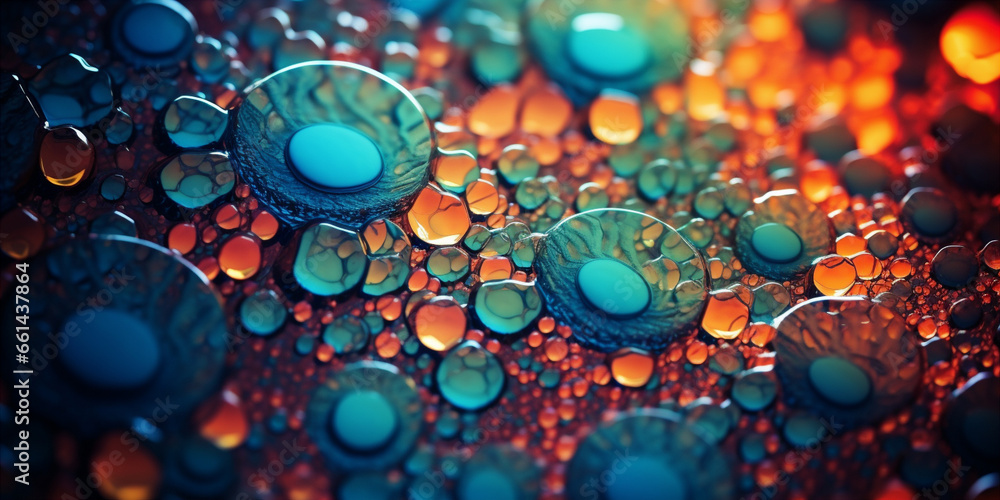 cells brightly colored cells glowing under the microscope Stock Photo ...