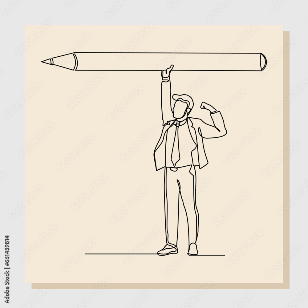 Continuous single line sketch drawing art business man standing hold ...