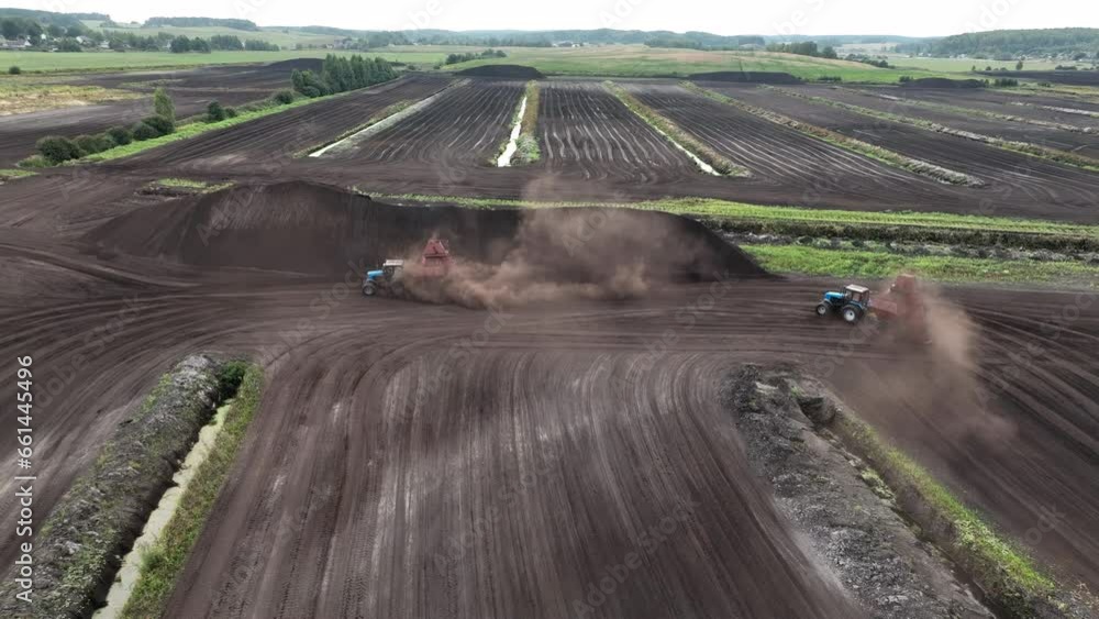 Peat Harvester Tractor on Collecting Extracting Peat. Mining and ...