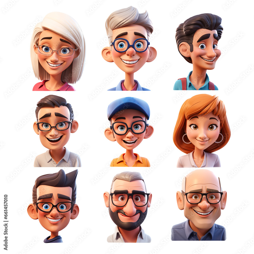 Cartoon 3d style diverse people different genders and ages. Isolated ...