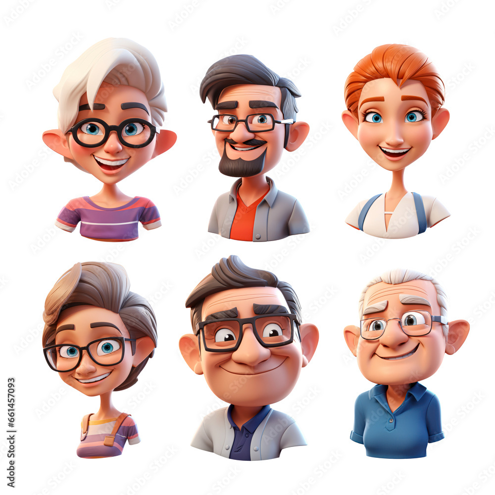 Cartoon 3d style diverse people different genders and ages. Isolated ...