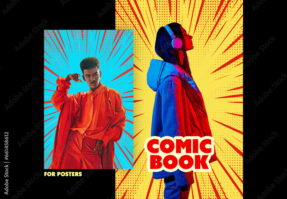Comic Book Poster Photo Effect Mockup Stock Template | Adobe Stock