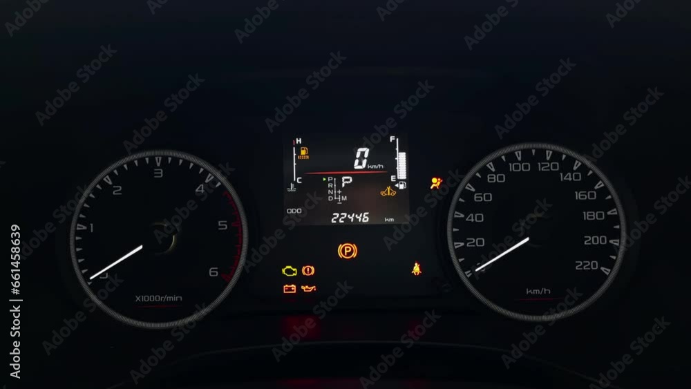 Modern car speedometer. When starting the engine, check the operation ...