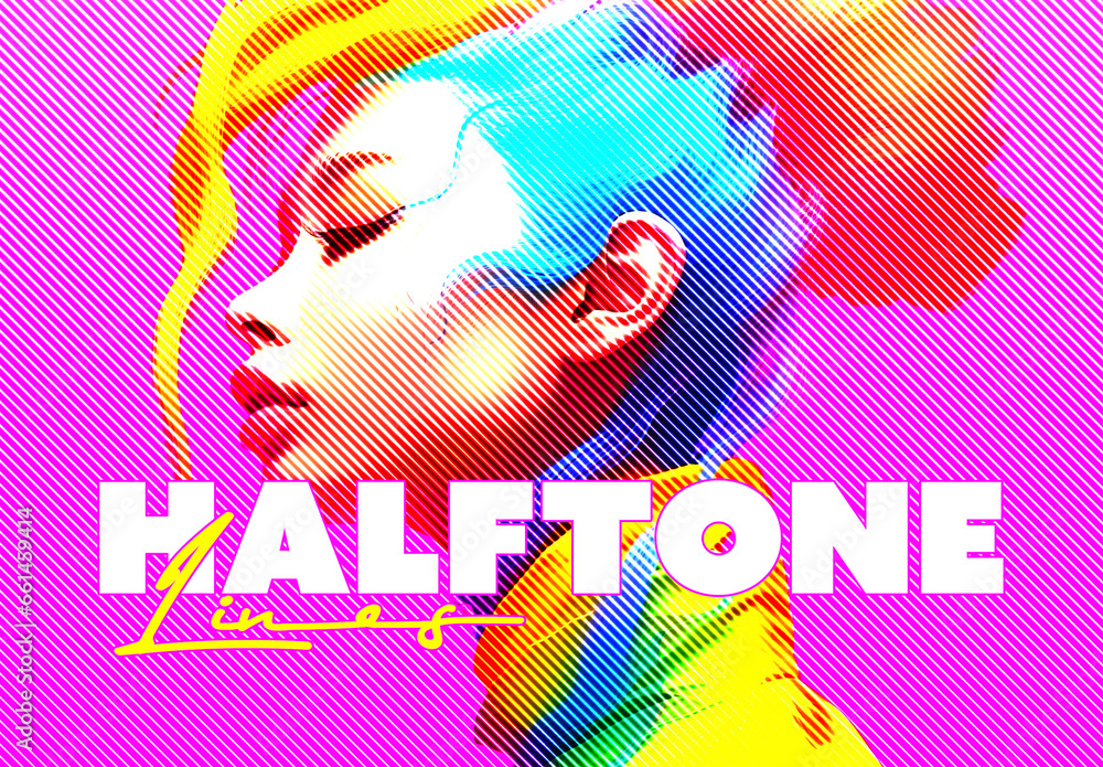 Halftone Lines Photo Effect Mockup With Generative AI Preview Stock ...