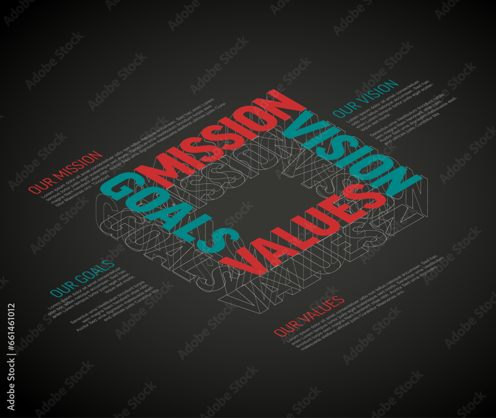 Vetor de Dark Company profile statement - mission, vision, values ...