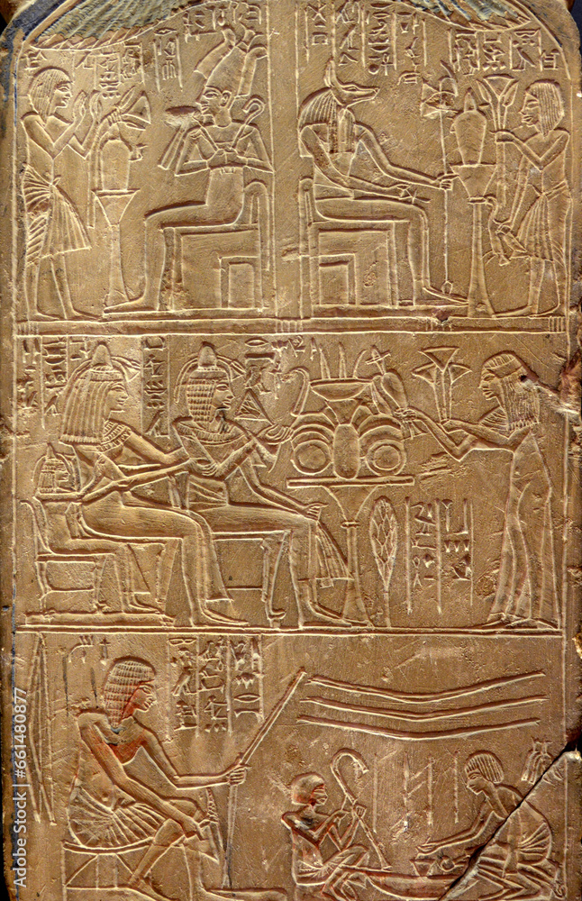 Stone carvings of the Egyptian life in the pyramid Stock Photo | Adobe ...